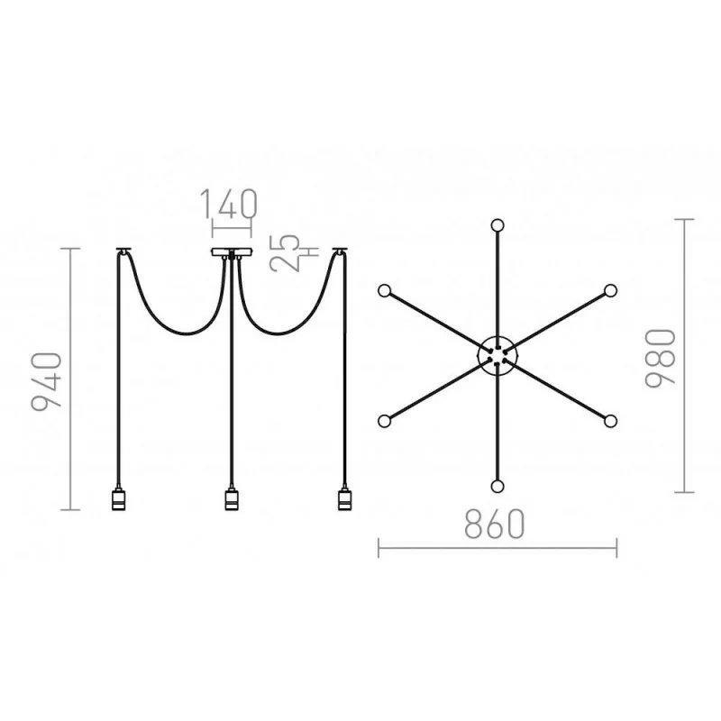 Redlux CINDY VI lampa wisząca z 6 kablami z oprawkami E27x42W