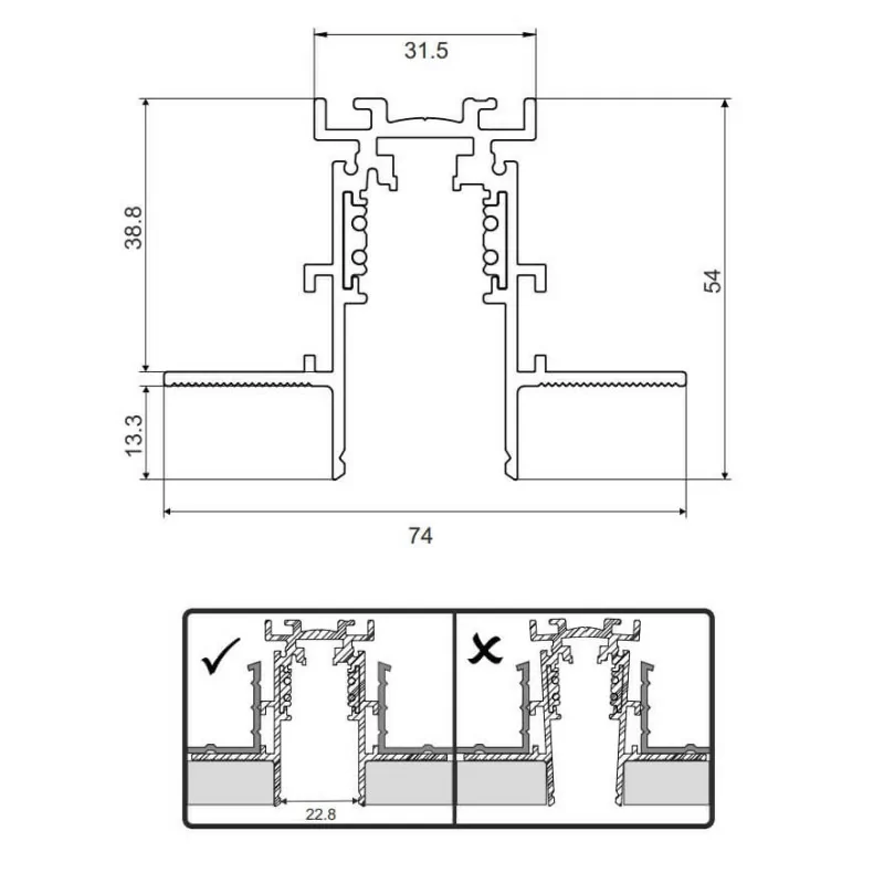 STUCCHI 48V Multisystem EVO 9500-ST5-E recessed magnetic track